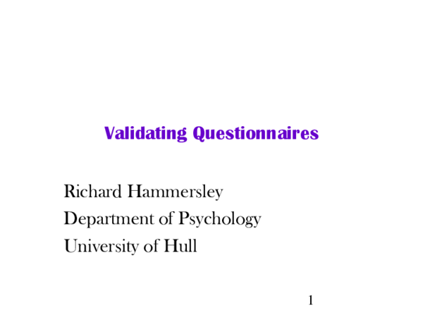 (PPT) Basics of validating questionnaires