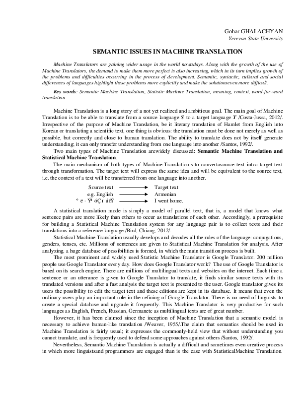 (PDF) Semantic Issues in Machine Translation