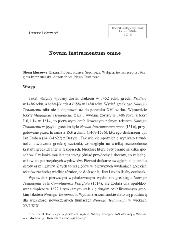 (PDF) Novum Instrumentum omne