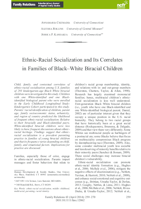 (PDF) Ethnic-Racial Socialization and Its Correlates in Families of ...