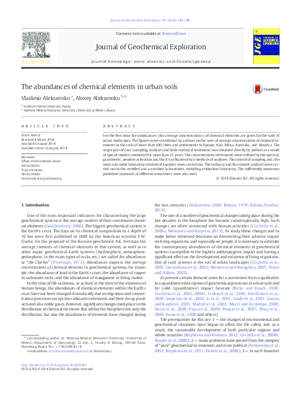 (PDF) The abundances of chemical elements in urban soils. Journal of ...