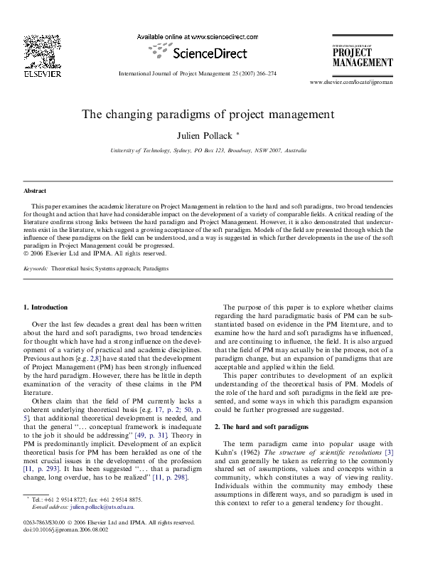 (PDF) The changing paradigms of project management