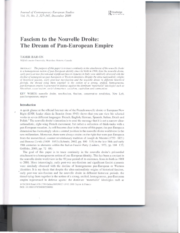 (PDF) Fascism to the Nouvelle Droite: The Dream of Pan-European Empire