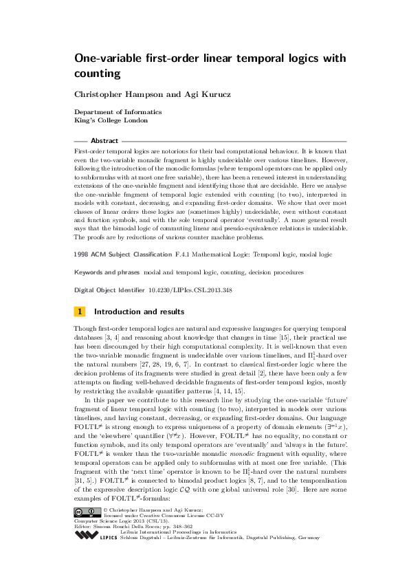 Pdf One Variable first Order Linear Temporal Logics With Counting