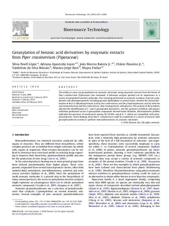 (PDF) Geranylation of benzoic acid derivatives by enzymatic extracts ...