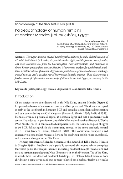(PDF) Palaeopathology of human remains at ancient Mendes (Tell er-Rub'a ...