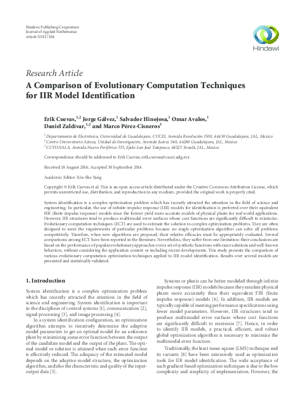 (PDF) A Comparison of Evolutionary Computation Techniques for IIR Model Identification
