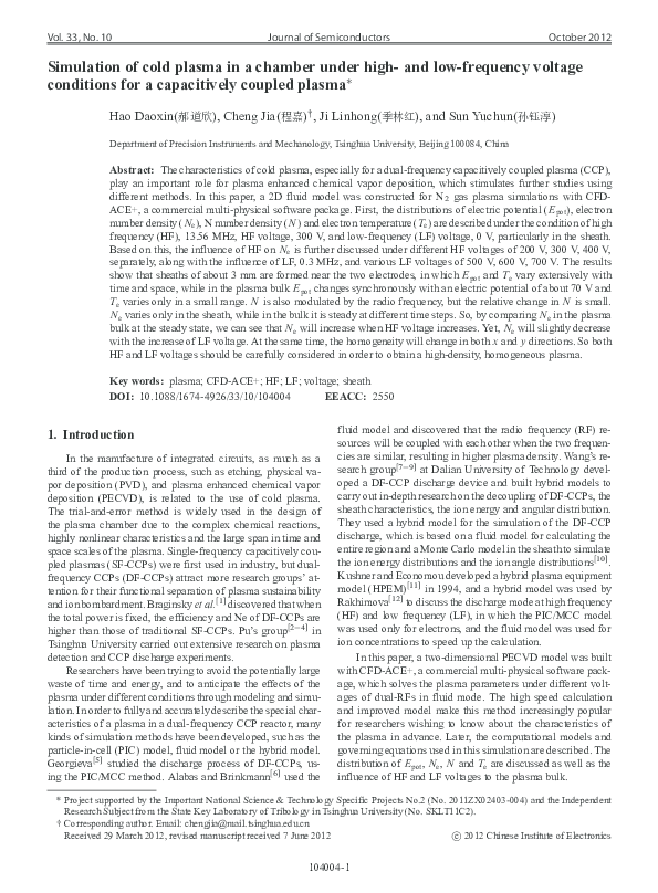 (PDF) Simulation of cold plasma in a chamber under high-and low ...