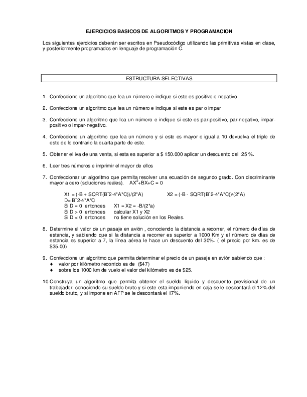 (PDF) EJERCICIOS BASICOS DE ALGORITMOS Y PROGRAMACION (PDF) EJERCICIOS BASICOS DE ALGORITMOS Y PROGRAMACION