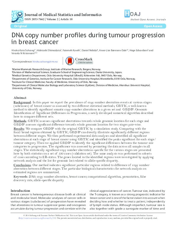 (PDF) DNA copy number profiles during tumour progression in breast cancer