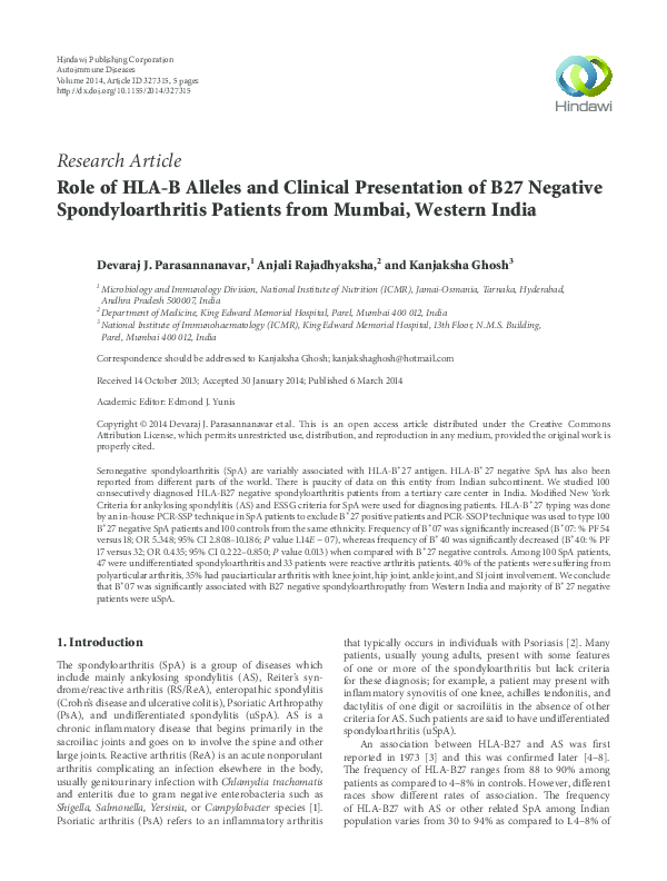 (PDF) Research Article Role of HLA-B Alleles and Clinical Presentation ...