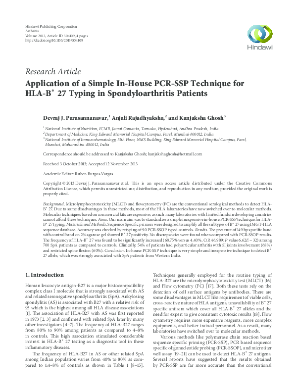 (PDF) Application of a Simple In-House PCR-SSP Technique for HLA-B∗ 27 ...