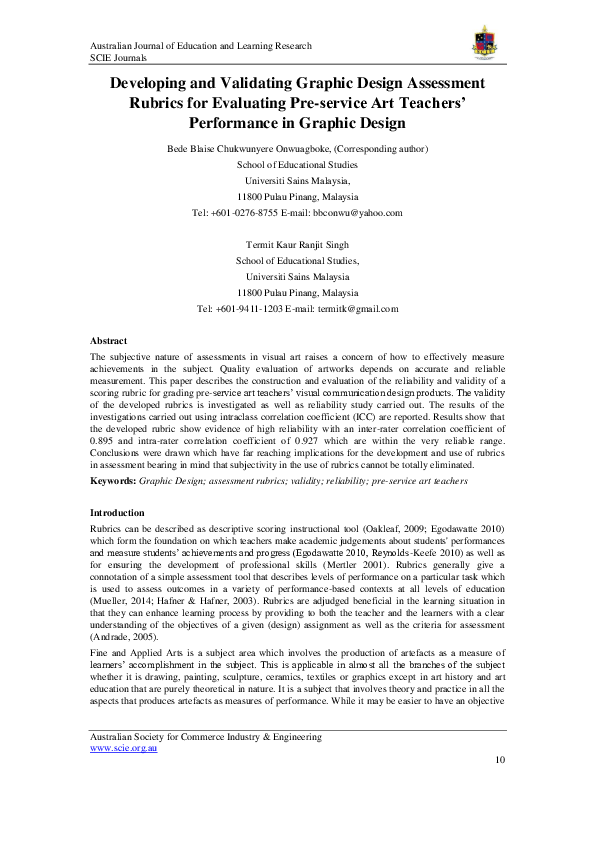 (PDF) Developing and Validating Graphic Design Assessment Rubrics for Evaluating Pre-service Art ...