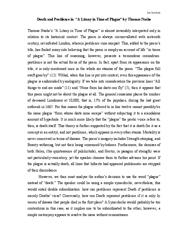 (DOC) Death and Pestilence in “A Litany in Time of Plague” by Thomas Nashe
