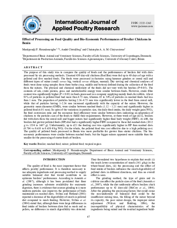 (PDF) International Journal of Applied Poultry Research Effect of ...