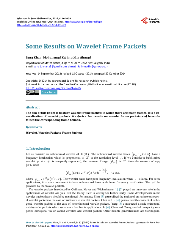 (PDF) Some Results on Wavelet Frame Packets