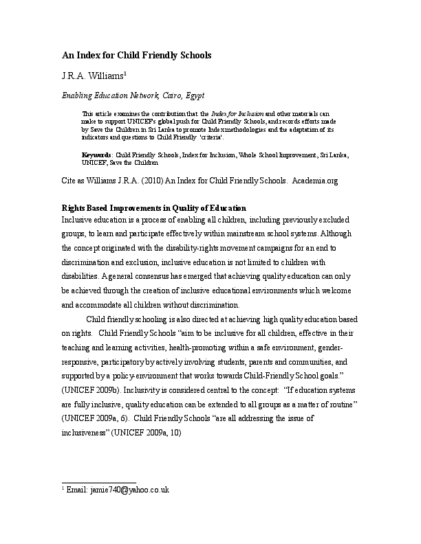 (DOC) An Index for Child Friendly Schools