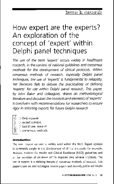 (PDF) The concept of 'expert' in Delphi