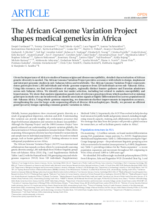 (PDF) The African Genome Variation Project shapes medical genetics in ...