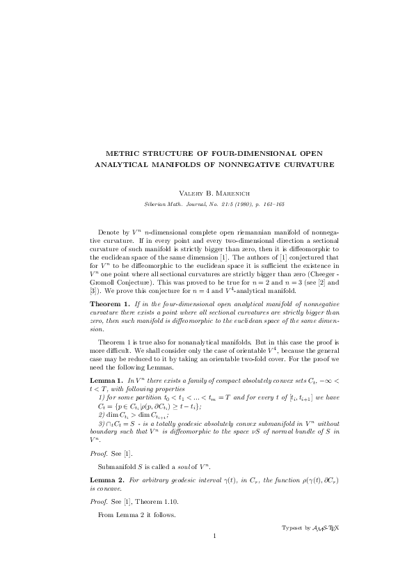 (PDF) Metric structure of four-dimensional open analytical manifolds of ...