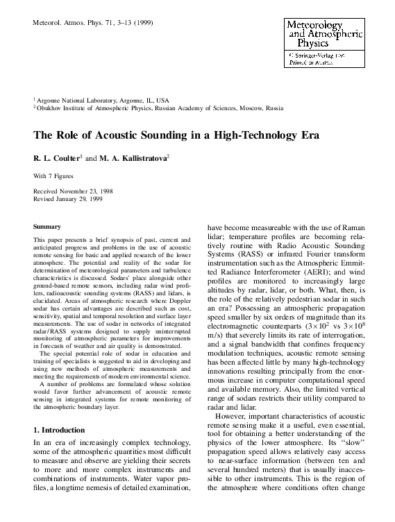 The Role of Acoustic Sounding in a High-Technology Era
