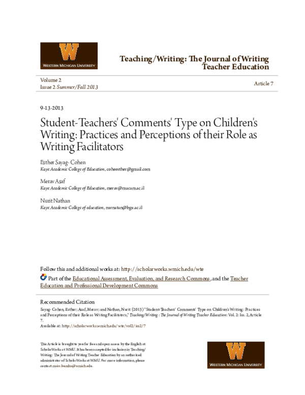 (PDF) Student-Teachers' Comments' Type on Children's Writing: Practices ...