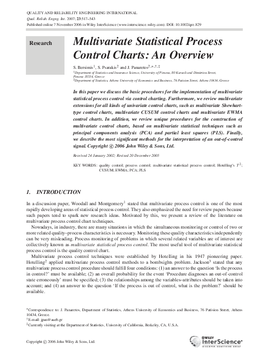 Multivariate Statistical Process Control Charts An Overview