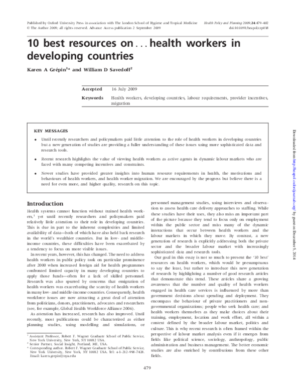 (PDF) 10 best resources on ... health workers in developing countries