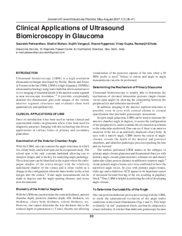 (PDF) Clinical Science Imaging: Clinical Applications of Ultrasound Biomicroscopy in Glaucoma