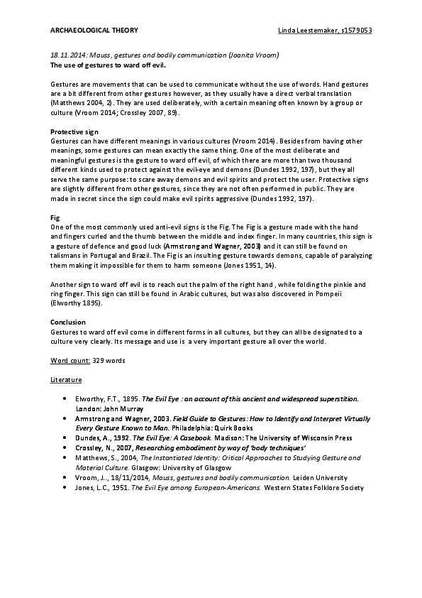 (PDF) The use of gestures to ward off evil.