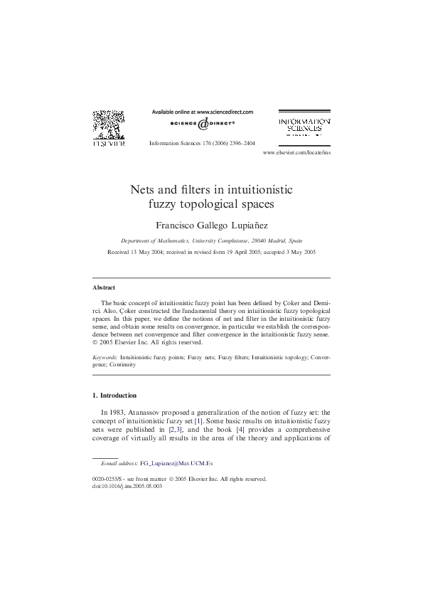 (PDF) Nets and filters in intuitionistic fuzzy topological spaces
