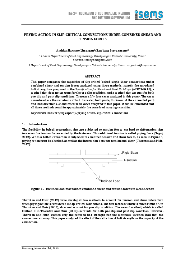 (PDF) PRYING ACTION IN SLIP-CRITICAL CONNECTIONS UNDER COMBINED SHEAR ...