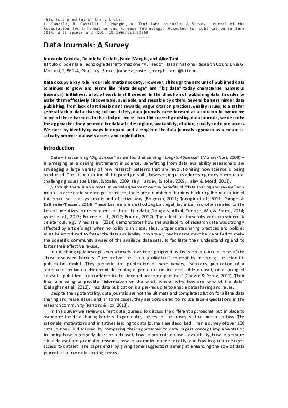 Data Journals: A Survey