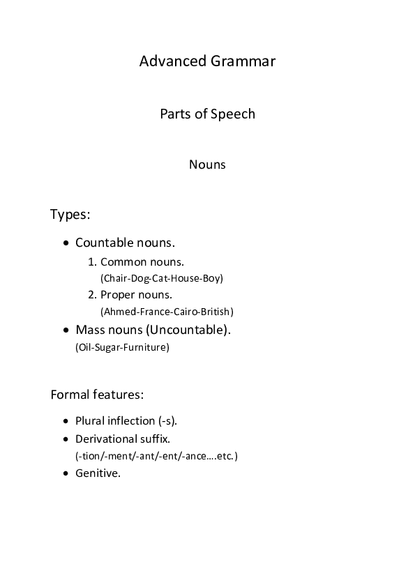 (DOC) Advanced Grammar Parts of Speech