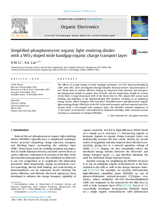 (PDF) Simplified phosphorescent organic light-emitting diodes with a WO ...