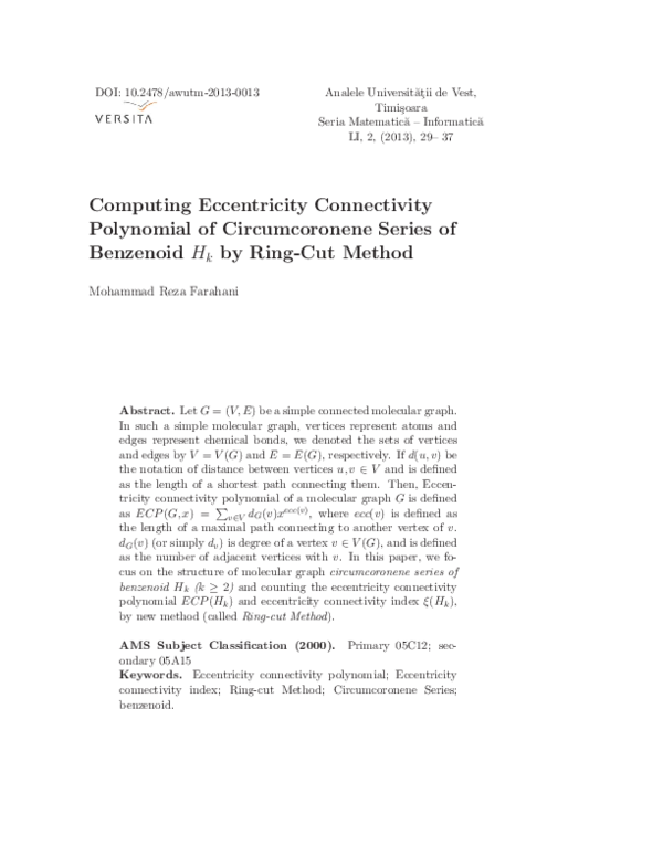 (PDF) Computing Eccentricity Connectivity Polynomial of Circumcoronene Series of Benzenoid Hk by ...