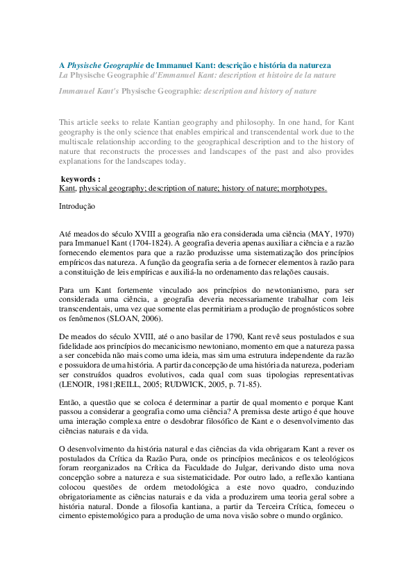 (PDF) Immanuel Kant's Physische Geographie: description and history of ...
