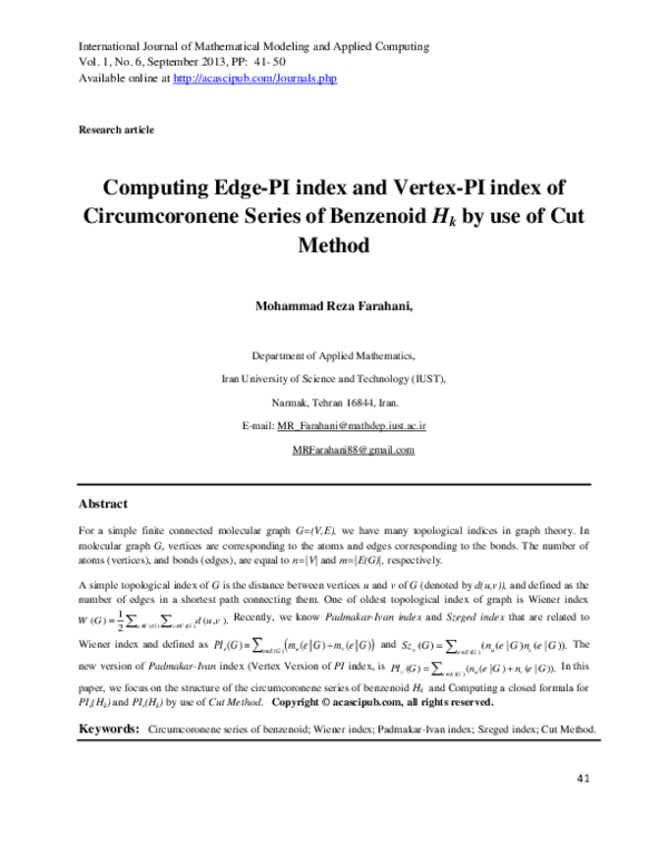 (PDF) Computing Edge-PI index and Vertex-PI index of Circumcoronene series of benzenoid Hk by ...