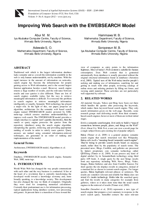 (PDF) Improving Web Search with the EWEBSEARCH Model