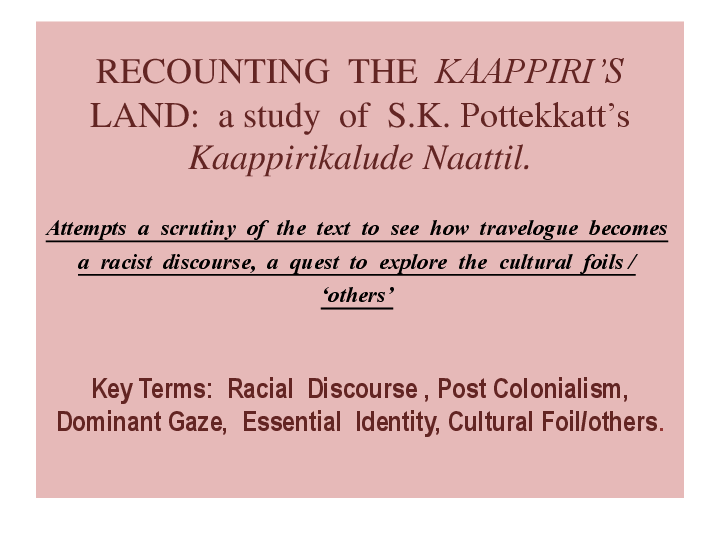 (PPT) Recounting the Kappiri's Land: A study of S K Pottekkatt's ...