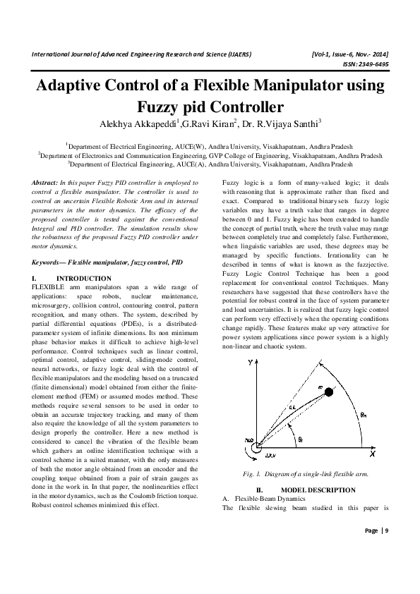 Pdf Adaptive Control Of A Flexible Manipulator Using Fuzzy Pid Controller