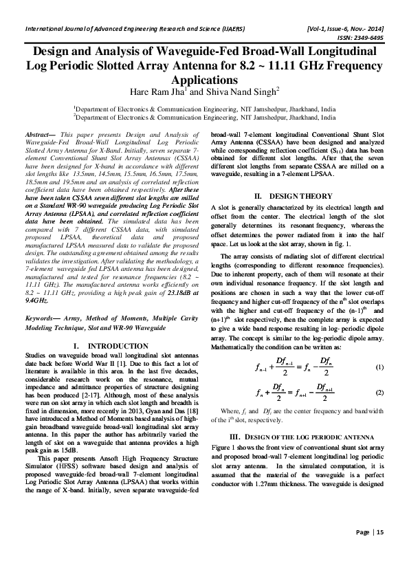 Pdf Design And Analysis Of Waveguide Fed Broad Wall Longitudinal Log Periodic Slotted Array