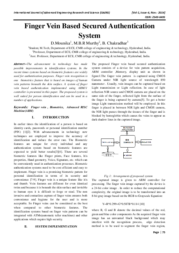 (PDF) Finger Vein Based Secured Authentication System