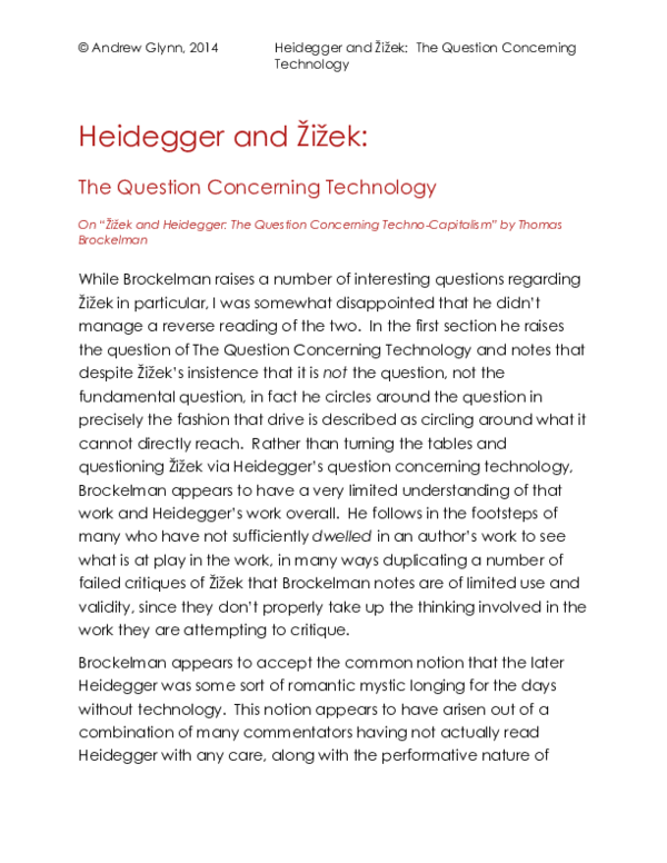 (PDF) Heidegger and Žižek: The Question Concerning Technology