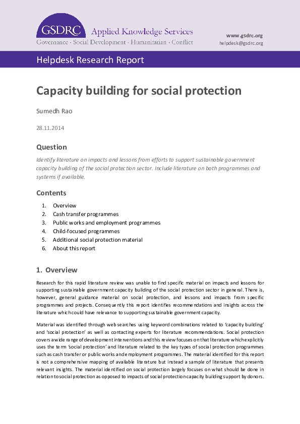 (PDF) Capacity building for social protection