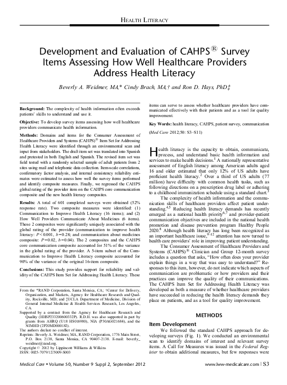 (PDF) Development and Evaluation of CAHPS s Survey Items Assessing How ...