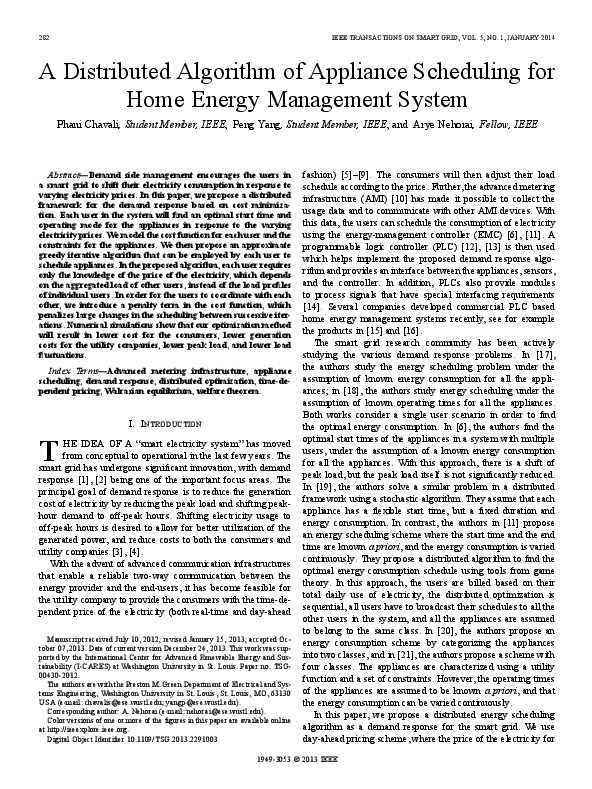 Pdf A Distributed Algorithm Of Appliance Scheduling For Home Energy Management System