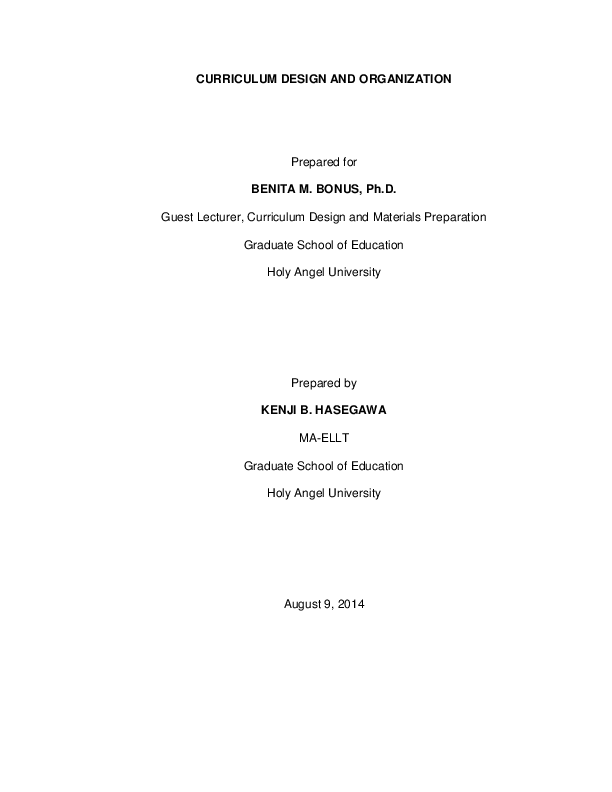 (DOC) CURRICULUM DESIGN AND ORGANIZATION Prepared for