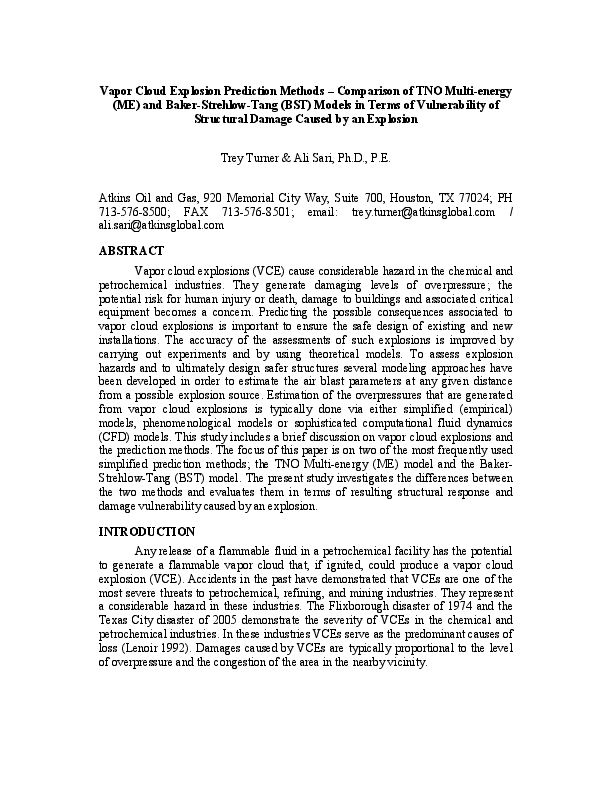 (PDF) Vapor Cloud Explosion Prediction Methods – Comparison of TNO ...