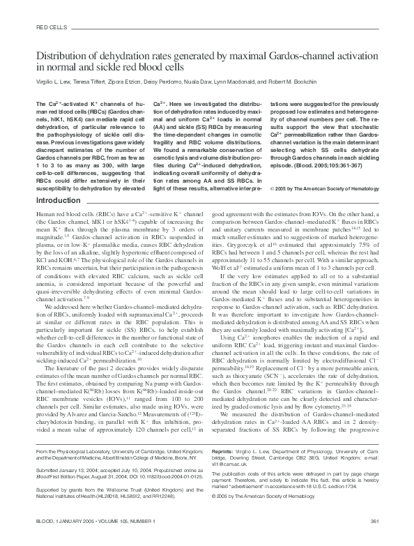 Distribution of dehydration rates generated by maximal Gardos-channel ...